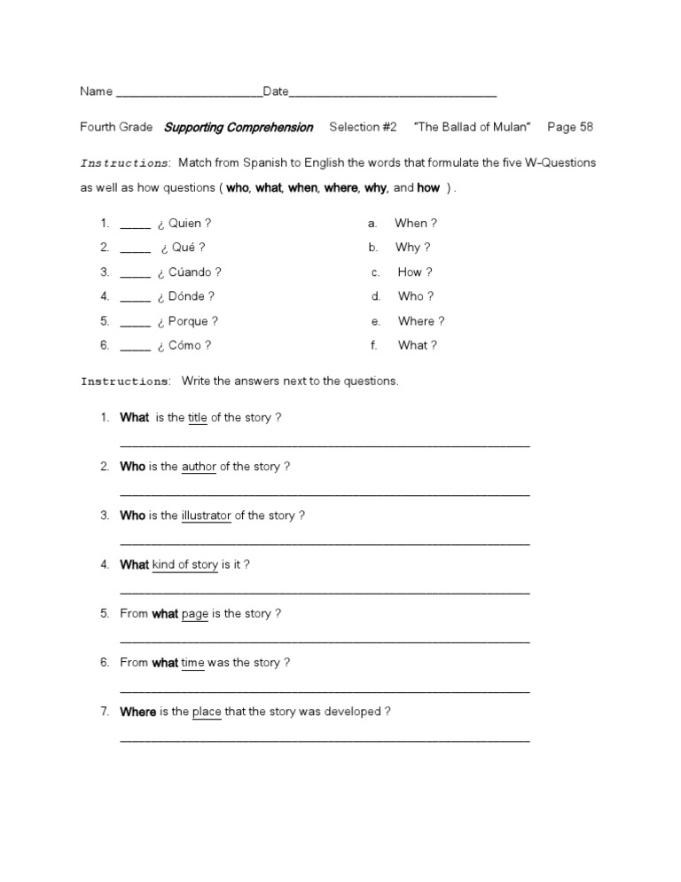 Fourth Grade Comprehension Guide | PDF | Language Arts & Discipline
