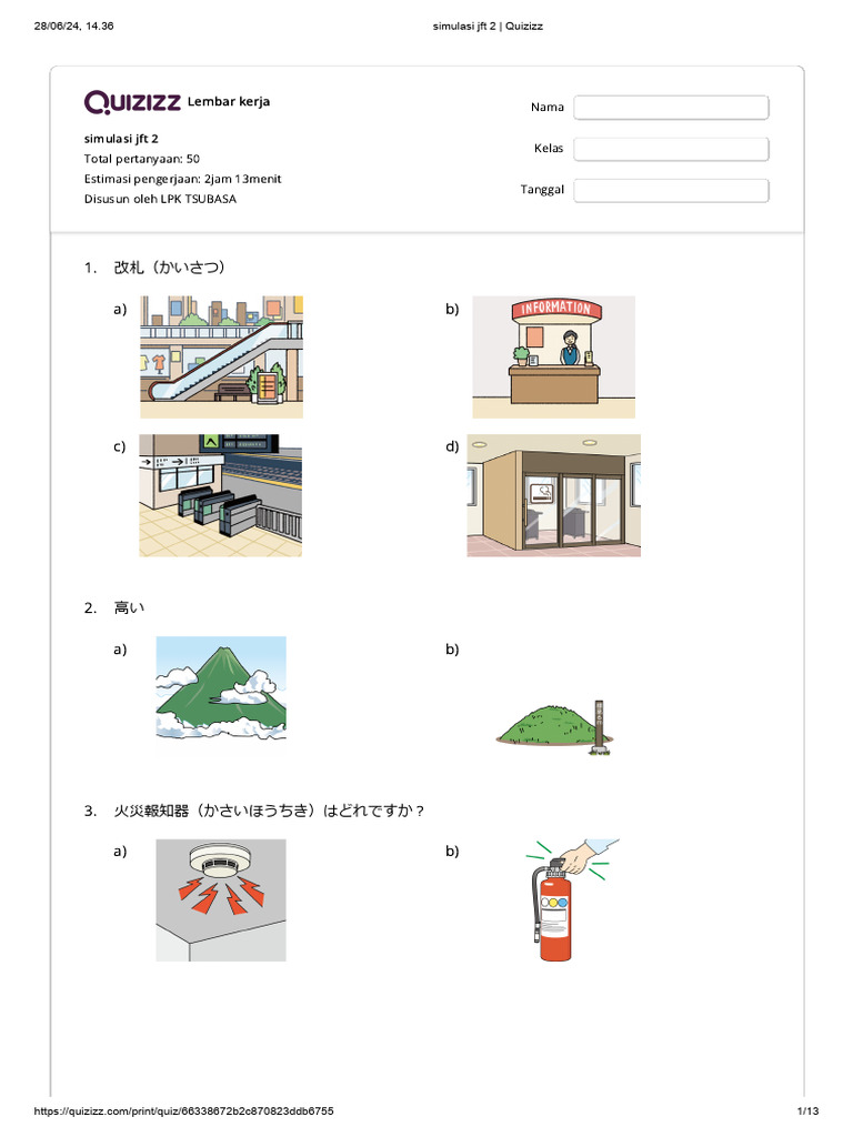 Simulasi JFT 2 - Quizizz | PDF