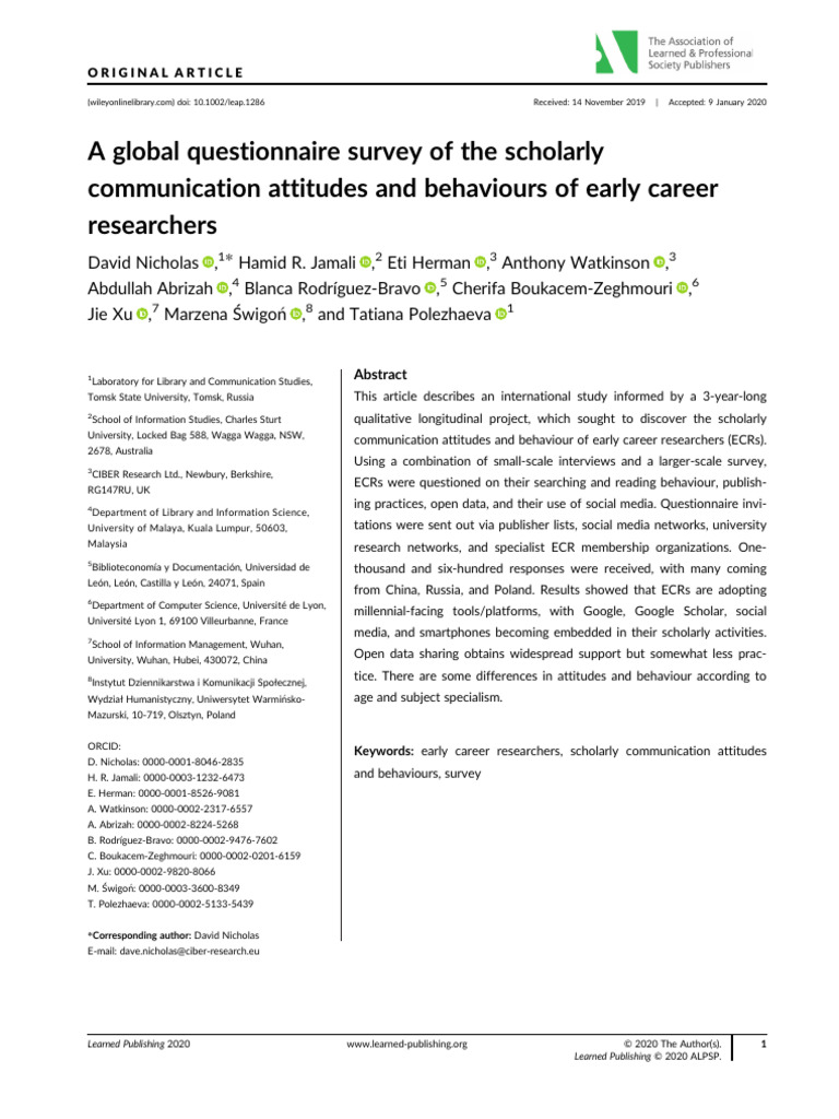 A Global Questionnaire Survey of The Scholarly Communication Attitudes ...