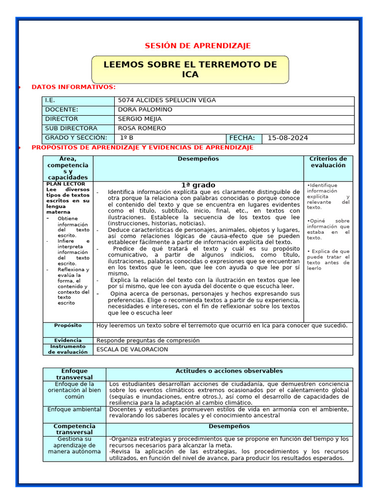 15-08 Plan Lector TERREMOTO DE ICA | PDF