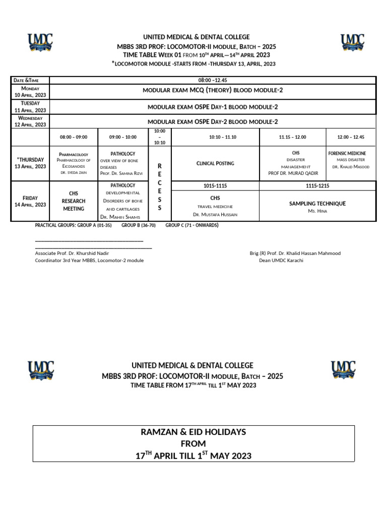Revised Time Table LM - 2 Class 2025 | PDF