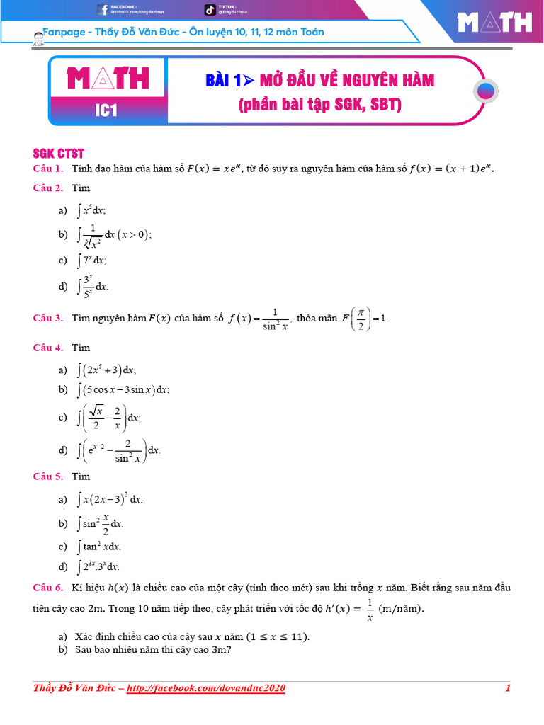 IC1 - Mở Đầu Về Nguyên Hàm | PDF