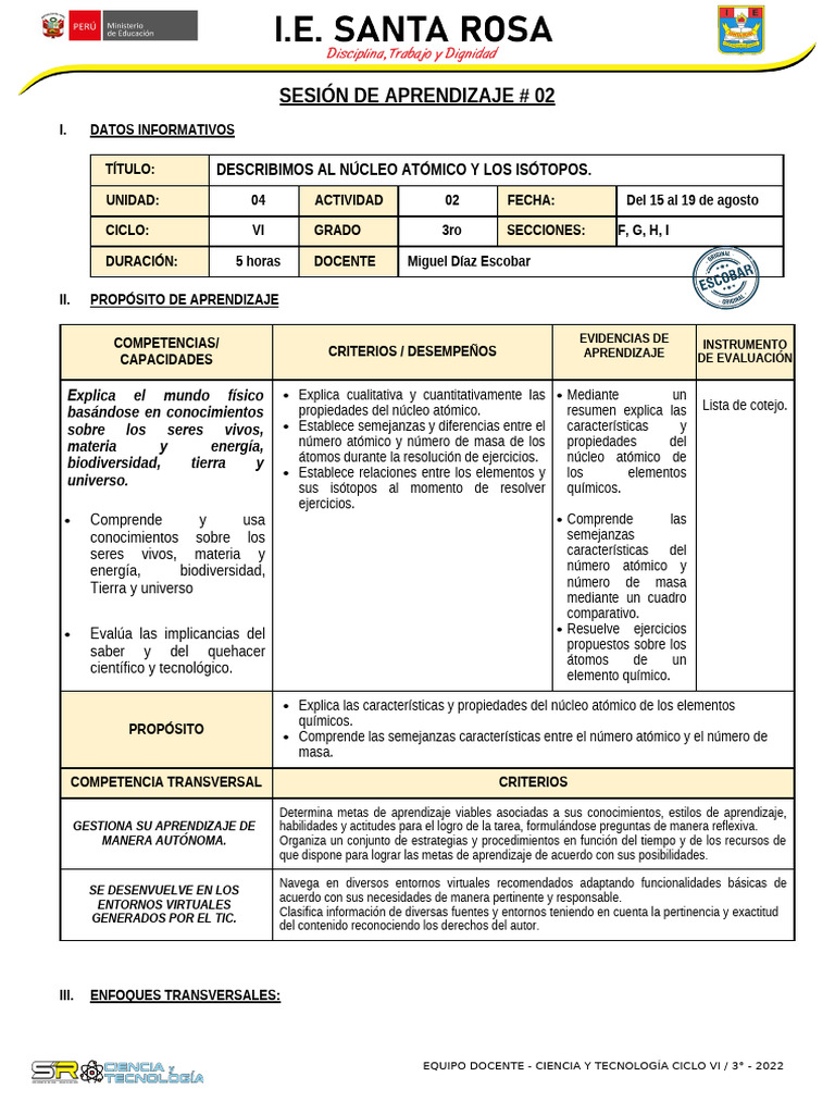 Sesión de Aprendizaje 02 - 3ro Cyt 2022 Ok | PDF | Importar | Aprendizaje