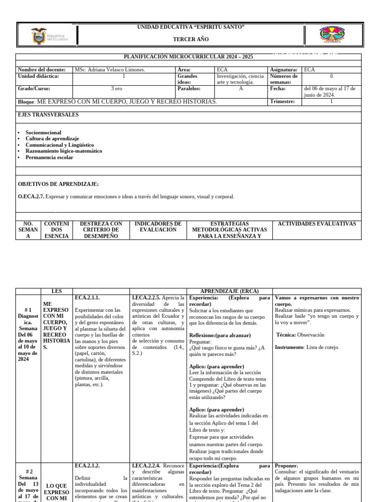 Planificacion 8vo U1ll 2024 | PDF