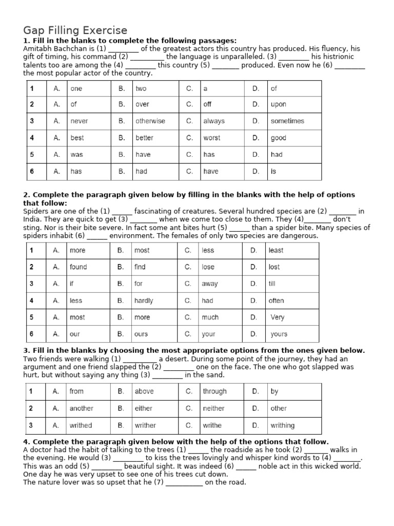 Gap Filling Exercise | PDF