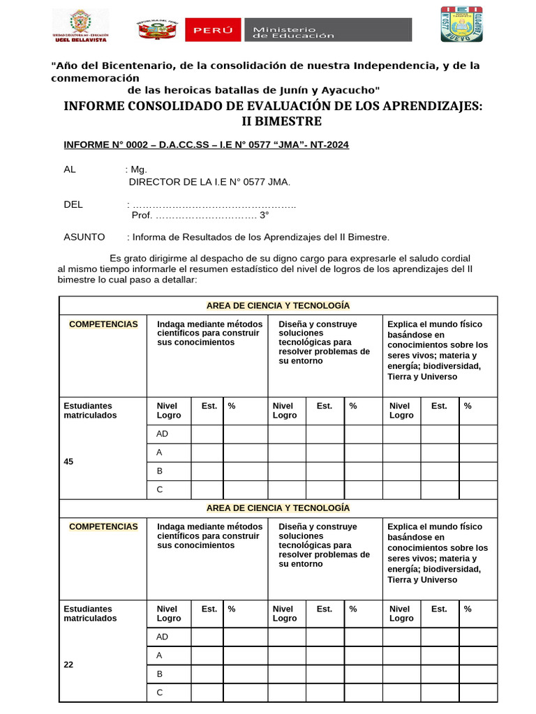 INFORME DE LOGROS DEL II BIMESTRE (1) | PDF
