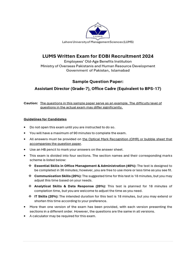 Sample Question Paper Assistant Director Office 20240729 | PDF