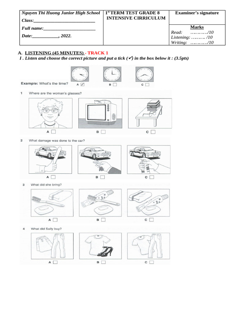 Test TCTA HK1 ACCESS 8 2022 | PDF
