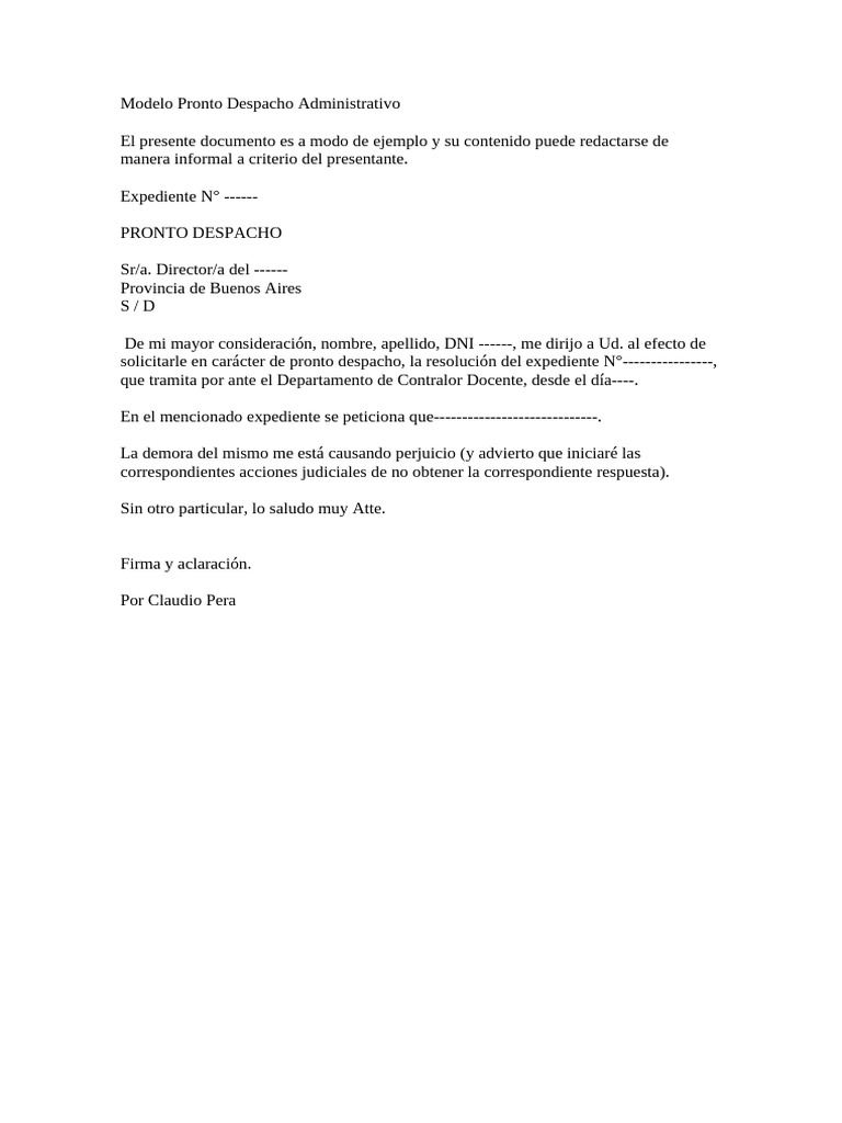 Modelo Pronto Despacho Administrativo | PDF