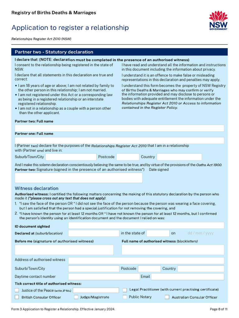 NSW Relationship Registration Form 3 | PDF | Common Law | Justice