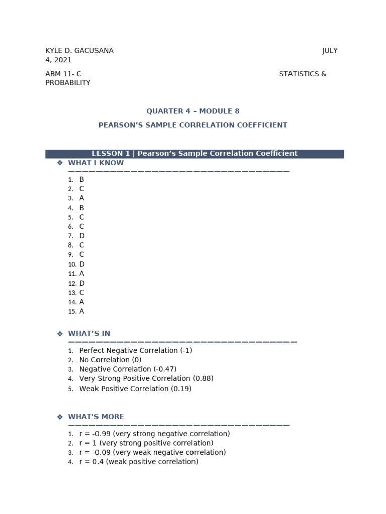 STAT & PROB4 MOD8 (ANS) | PDF
