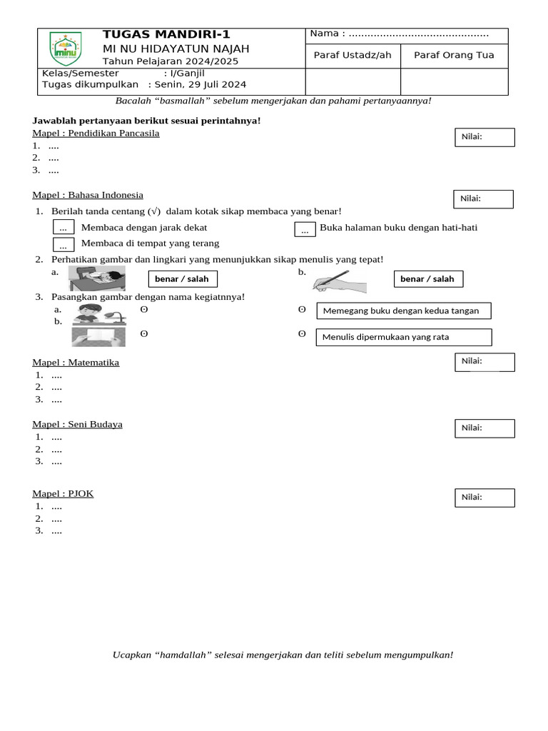 Format TM KURMER Kelas Bawah-3 SOAL | PDF