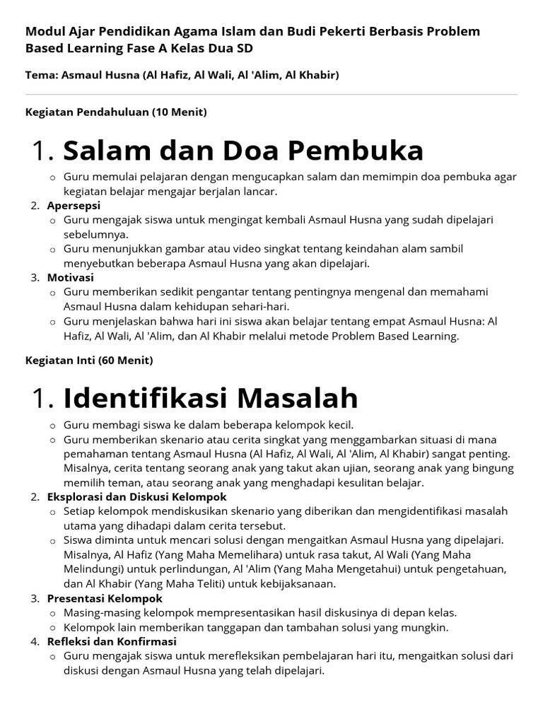 Modul Ajar Pendidikan Agama Islam Dan Budi Pekerti Berbasis Problem ...