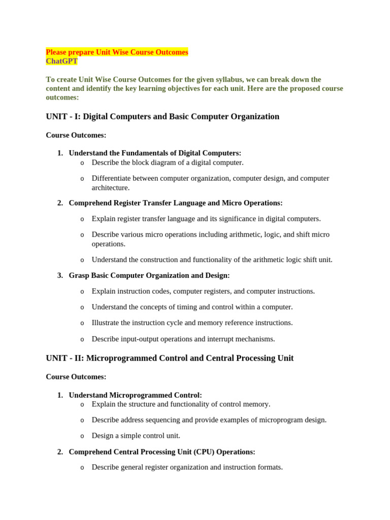 COA - CO, Lesson Plan Generations - ChatGpT | PDF