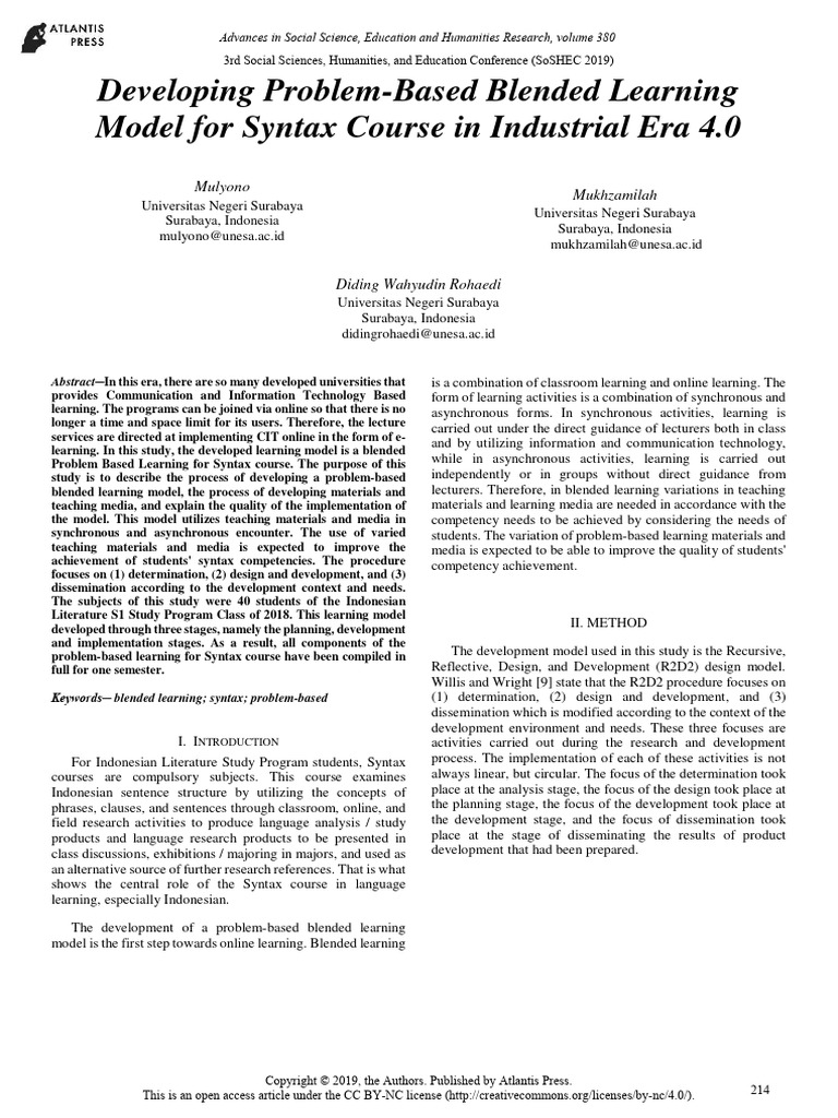 Developing Problem Based Blended Learning Model For Syntax 4f9yfjdbmc | PDF
