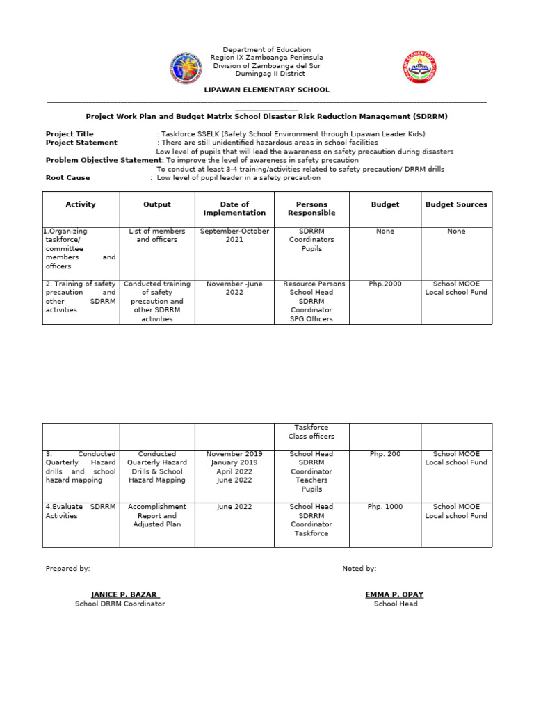 DRRM Budget Matrix | PDF