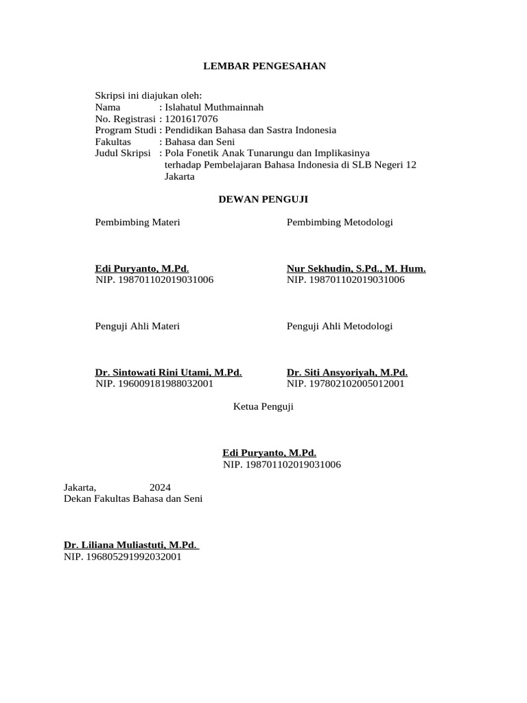 Lembar Pengesahan - Skripsi | PDF