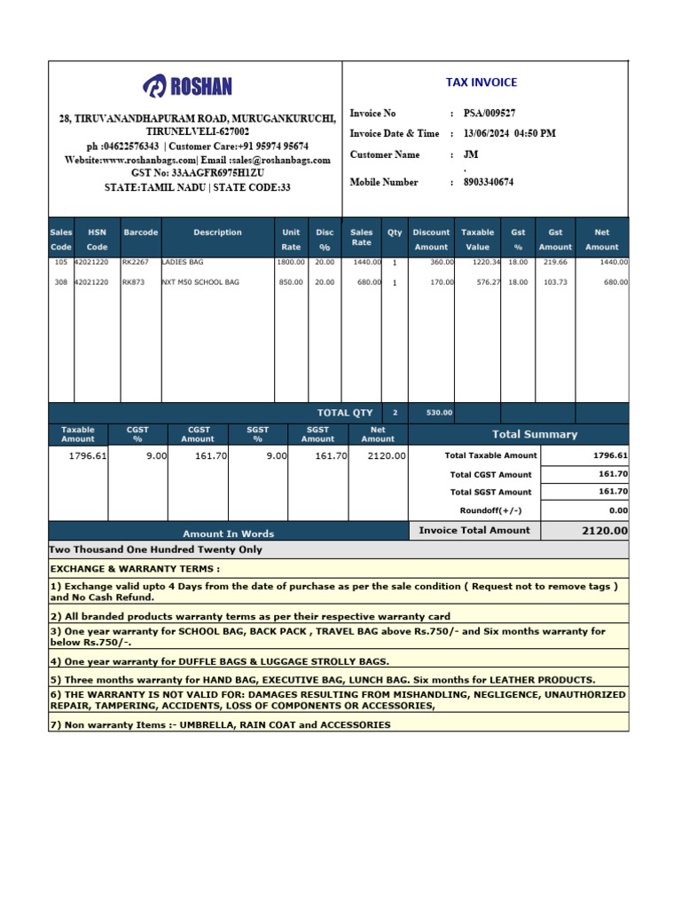 Roshan Invoice | PDF
