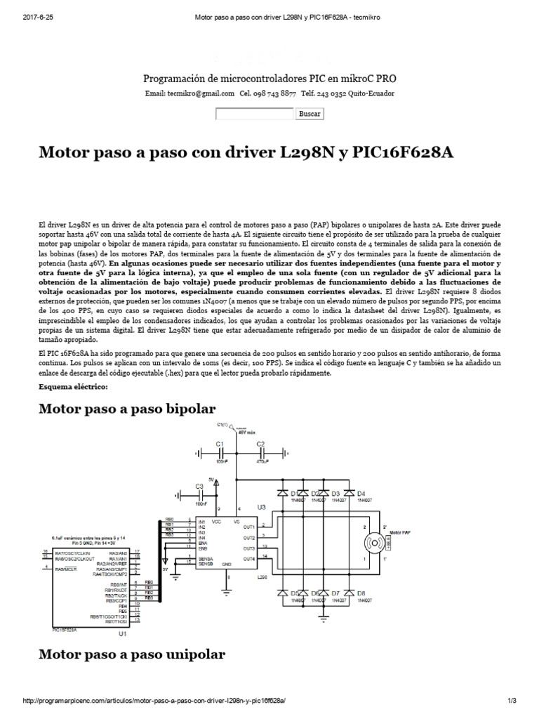 Motor Paso a Paso Con Driver L298N y PIC16F628A | PDF