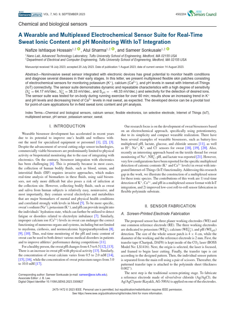 A Wearable and Multiplexed Electrochemical Sensor Suite For Real-Time ...