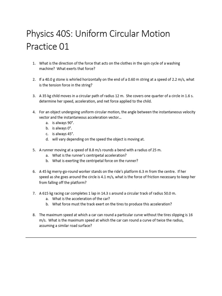 PRACTICE 01 Circular Motion With Answers | PDF