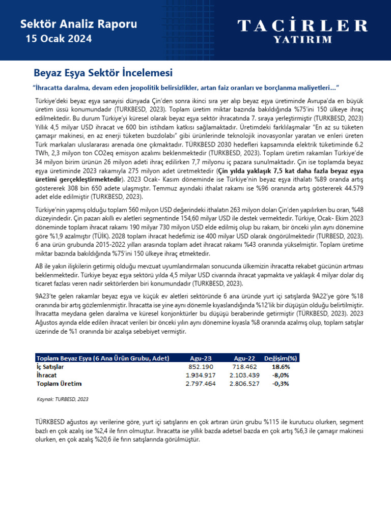 Beyaz Esya Sektor Incelemesi | PDF