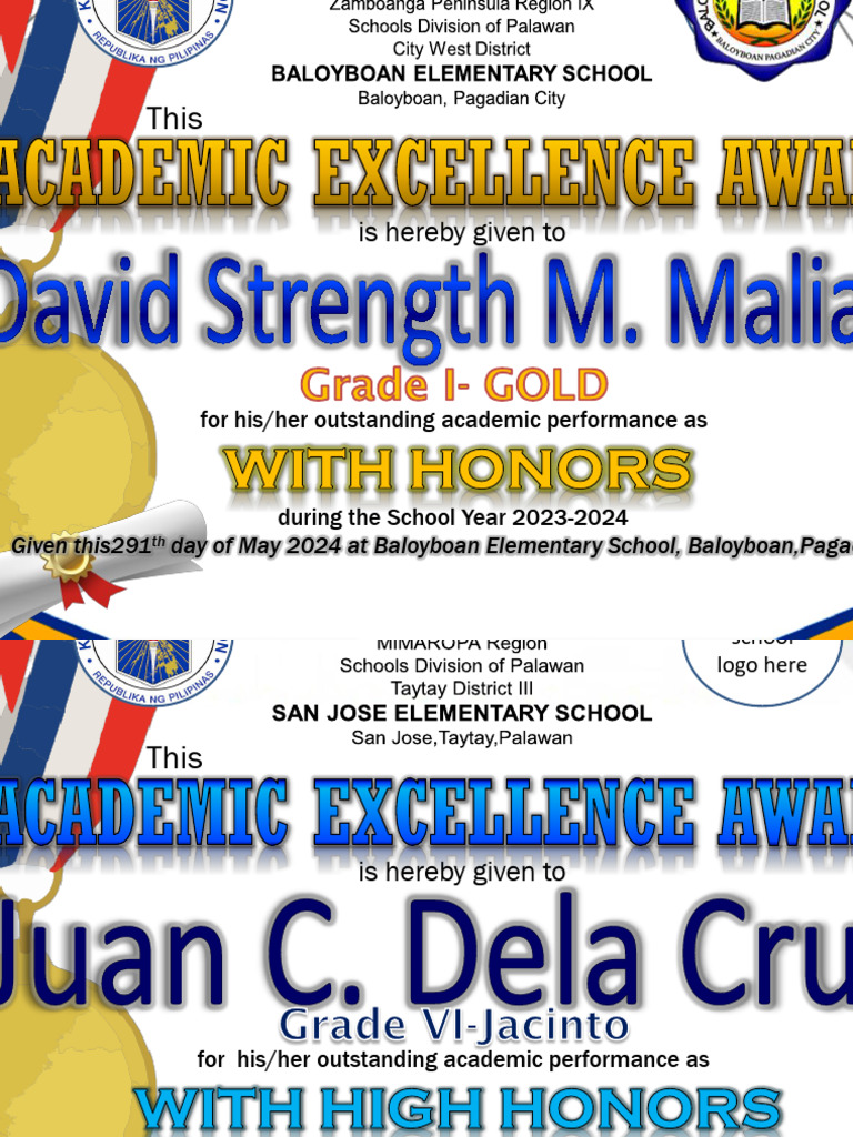 Certificate For Academic Excellence Award | PDF