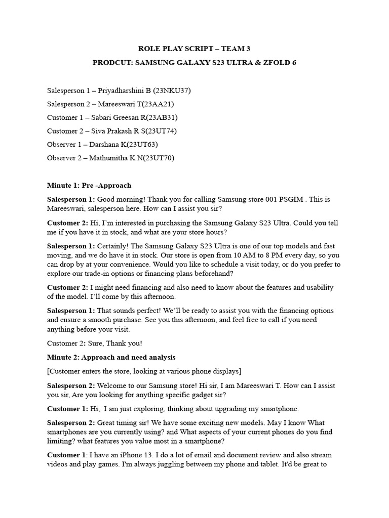 Team 3 SMD Role Play Script | PDF | Smartphone | Camera