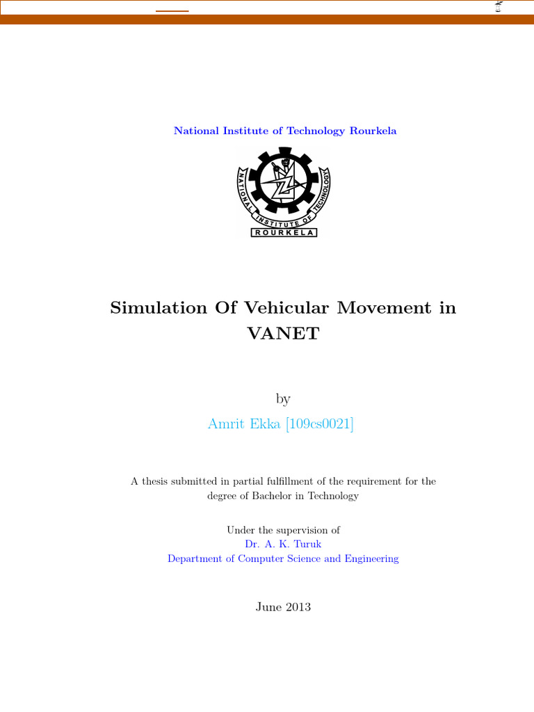 Simulation of Vehicular Movement in Vanet: Amrit Ekka (109cs0021) | PDF