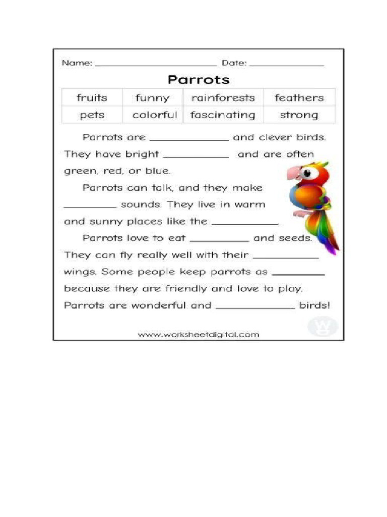 Fill in The Blanks: Parrots | PDF