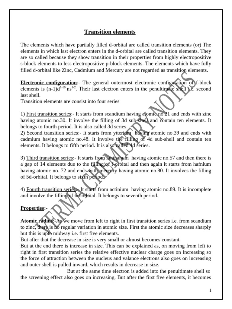 Transition Elements | PDF | Transition Metals | Coordination Complex