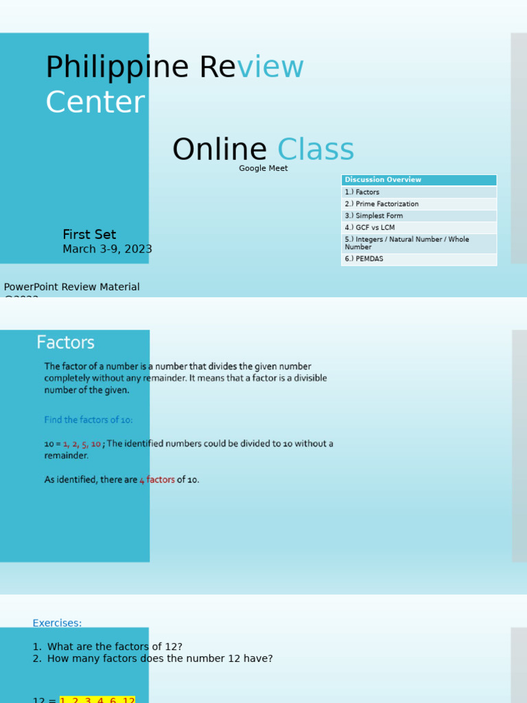 PRC Online Class Material - First Set | PDF | Numbers | Division ...