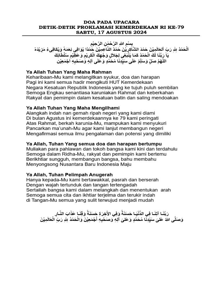 Doa Upacara 17 Agustus 2024 | PDF