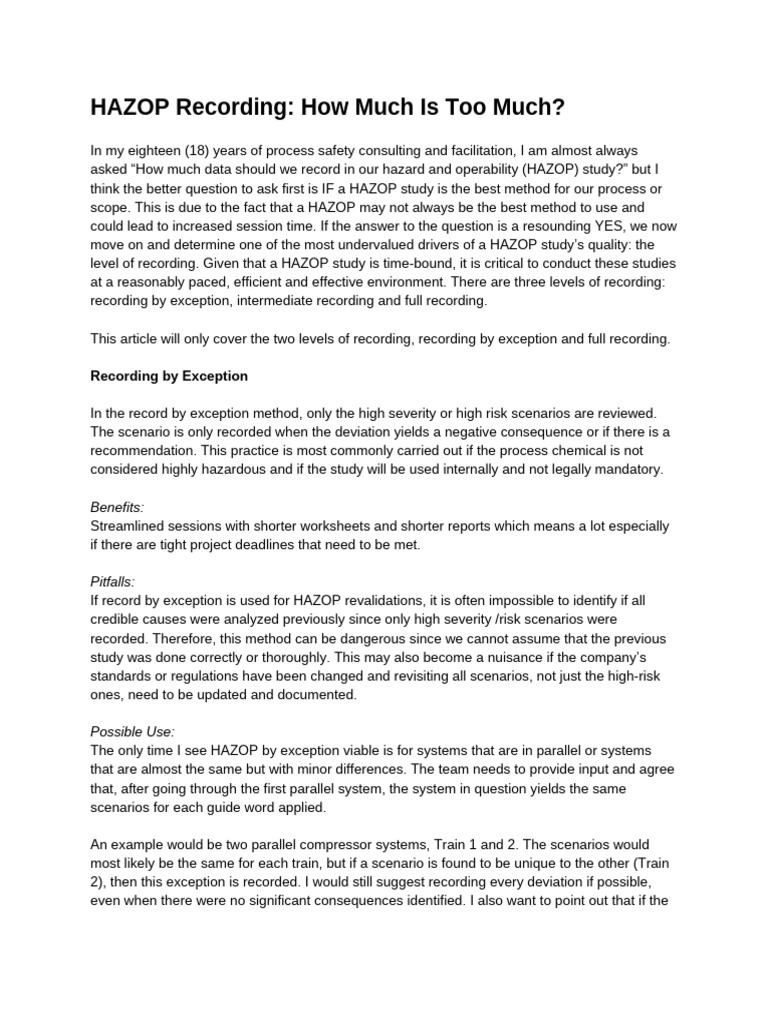 HAZOP Recording | PDF