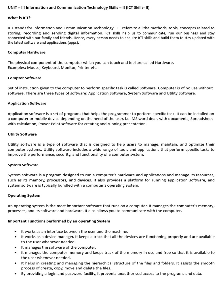 Unit III ICT Skills II | PDF