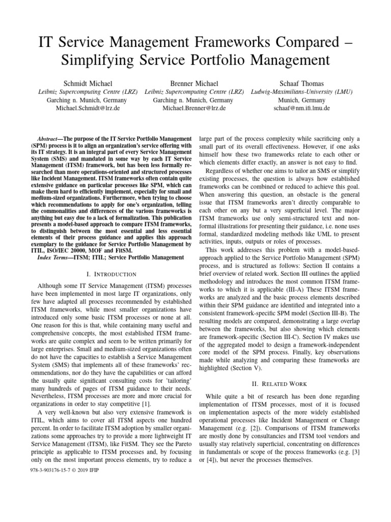 IT Service Management Frameworks Compared | PDF
