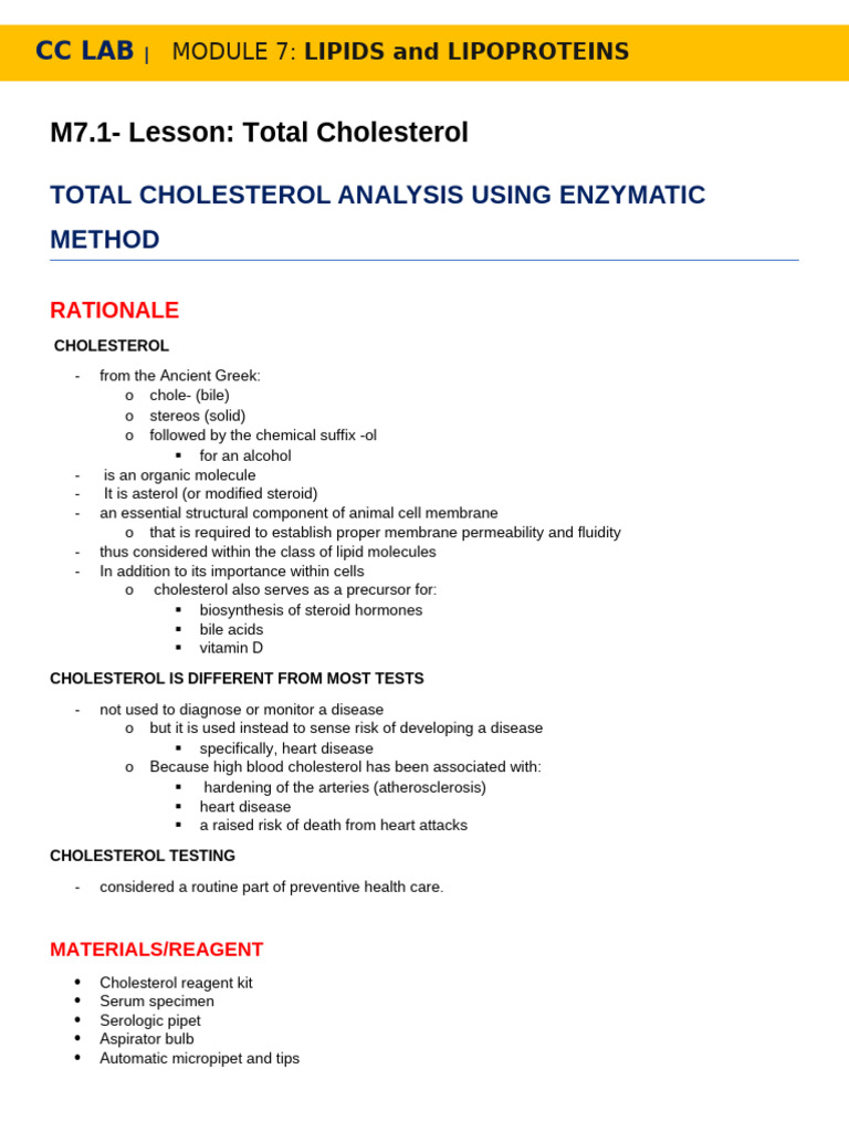 CC LAB MODULE 7 LIPIDS and LIPOPROTEINS | PDF