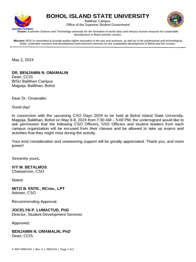 Excuse Letter For CSO | PDF