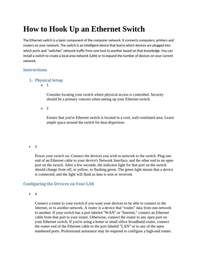 Hook Up An Ethernet Switch | PDF