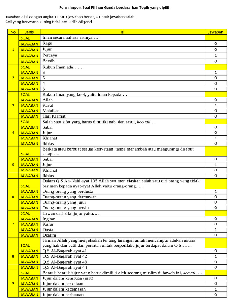 Soal PTS Aa Kelas 7 | PDF
