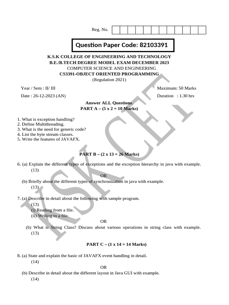 Oops Model QP 2023 | PDF
