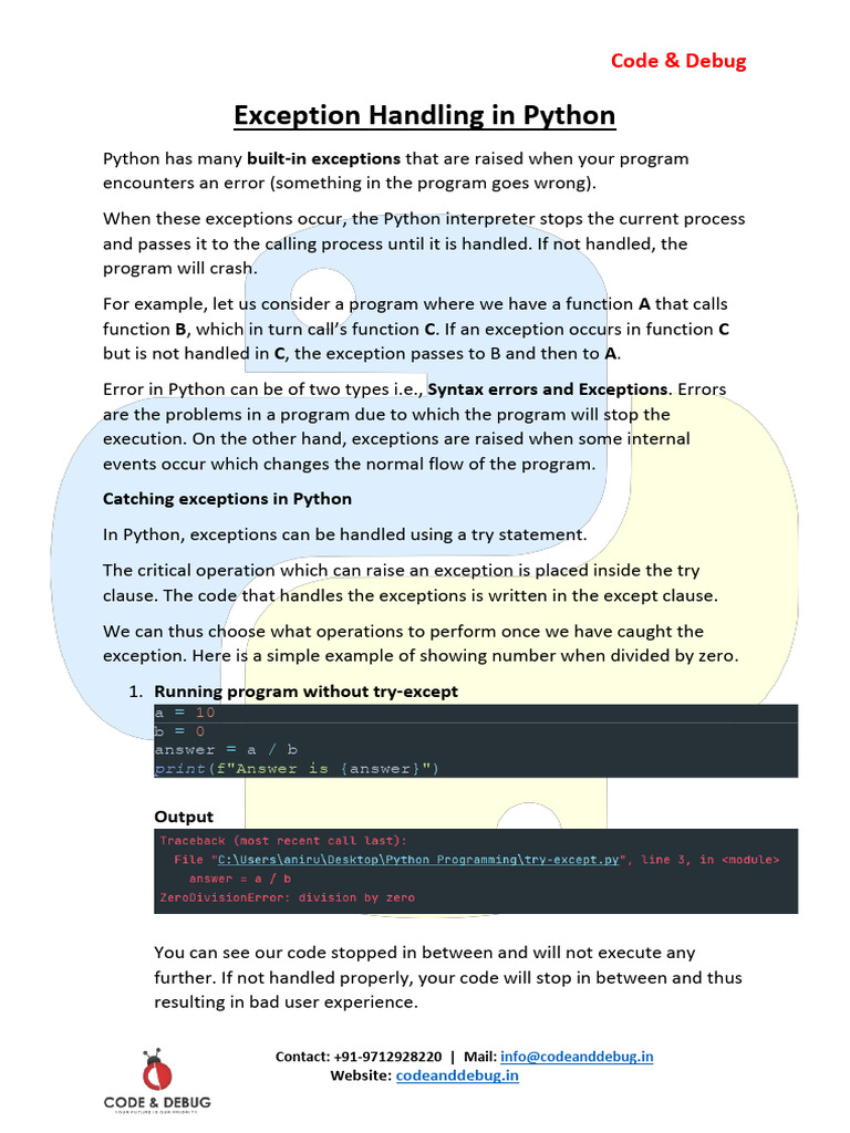 Exception Handling | PDF