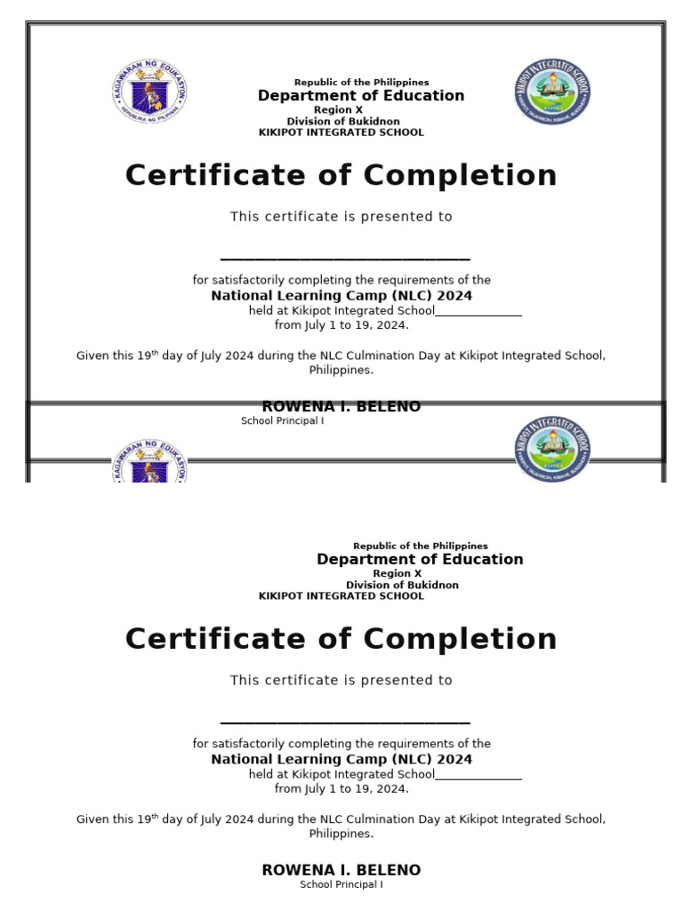 V2 NLC Certificate of Completion - Learner | PDF