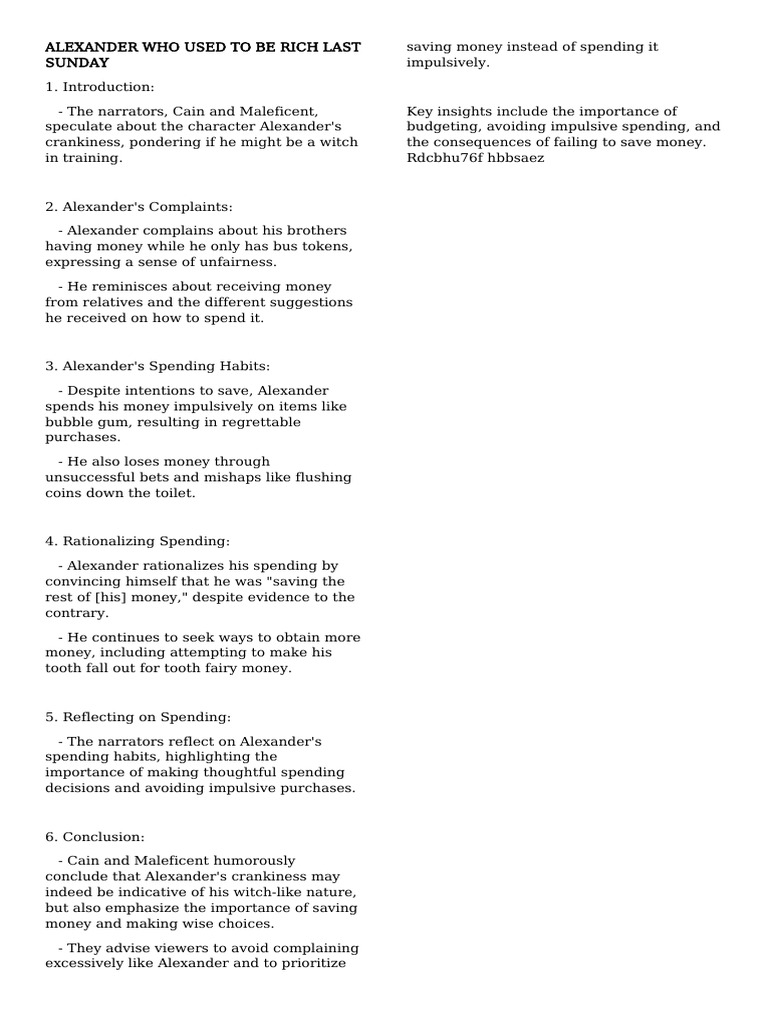 Alexander Who Used To Be Rich Last Sunday | PDF