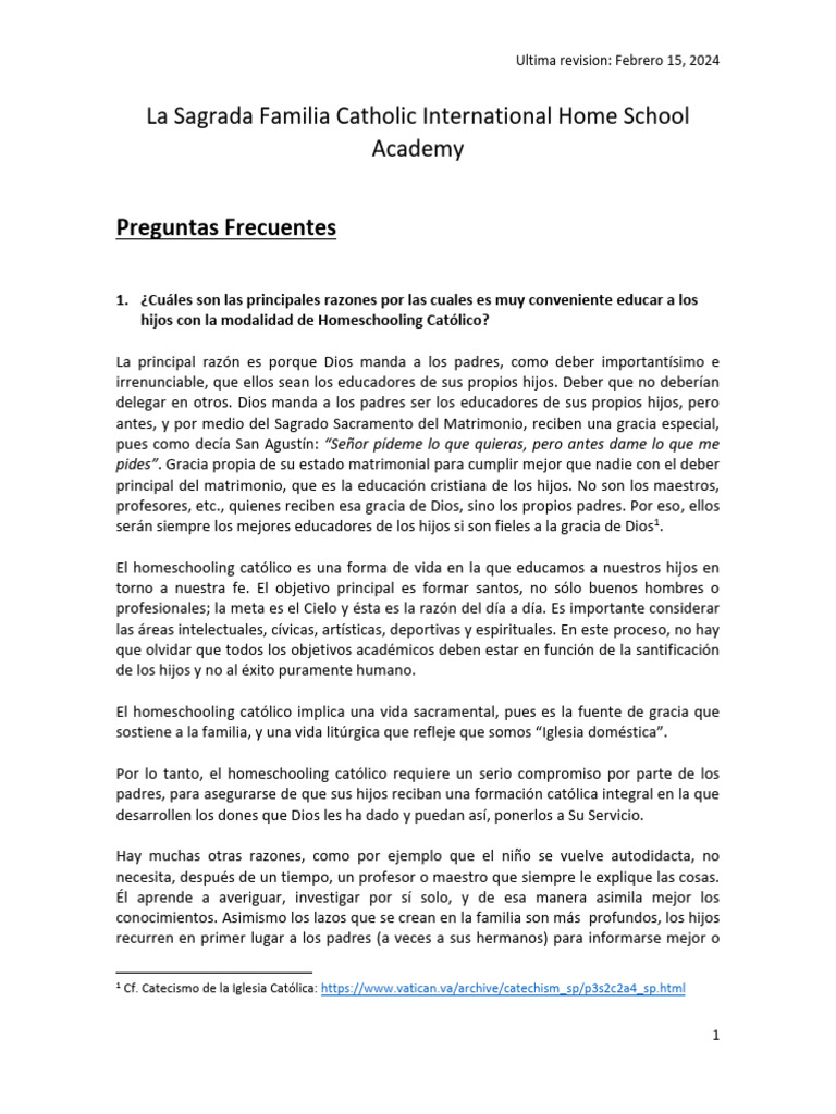 2 Academia La Sagrada Familia Preguntas Frecuentes | PDF