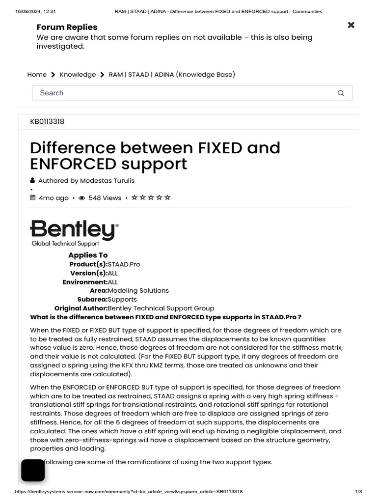 Fixed vs. Enforced Support in STAAD | PDF | Applied Mathematics | Business