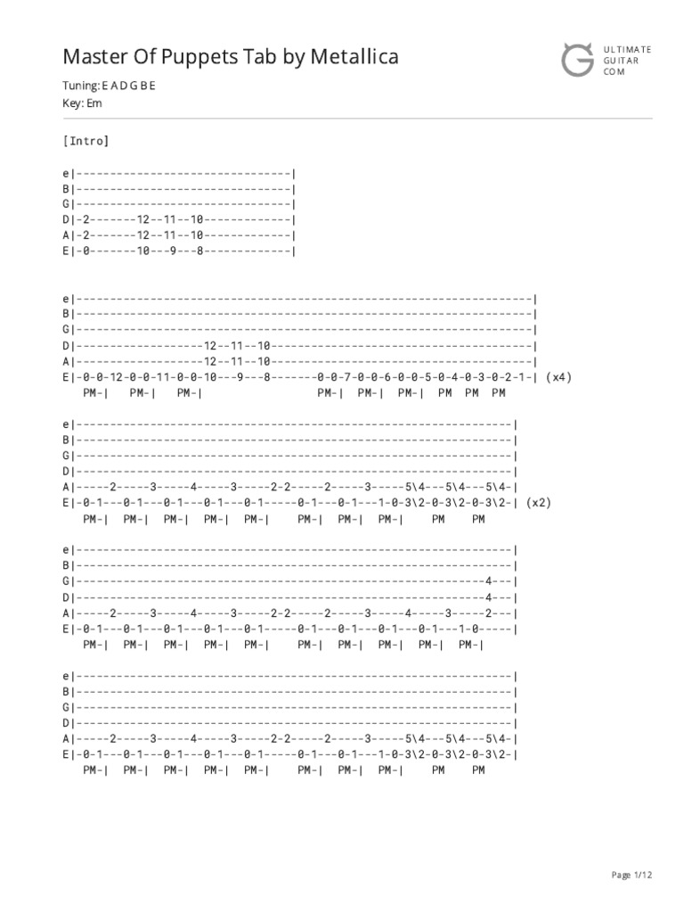 Master of Puppets Tab (Ver 2) by Metallicatabs at Ultimate Guitar ...