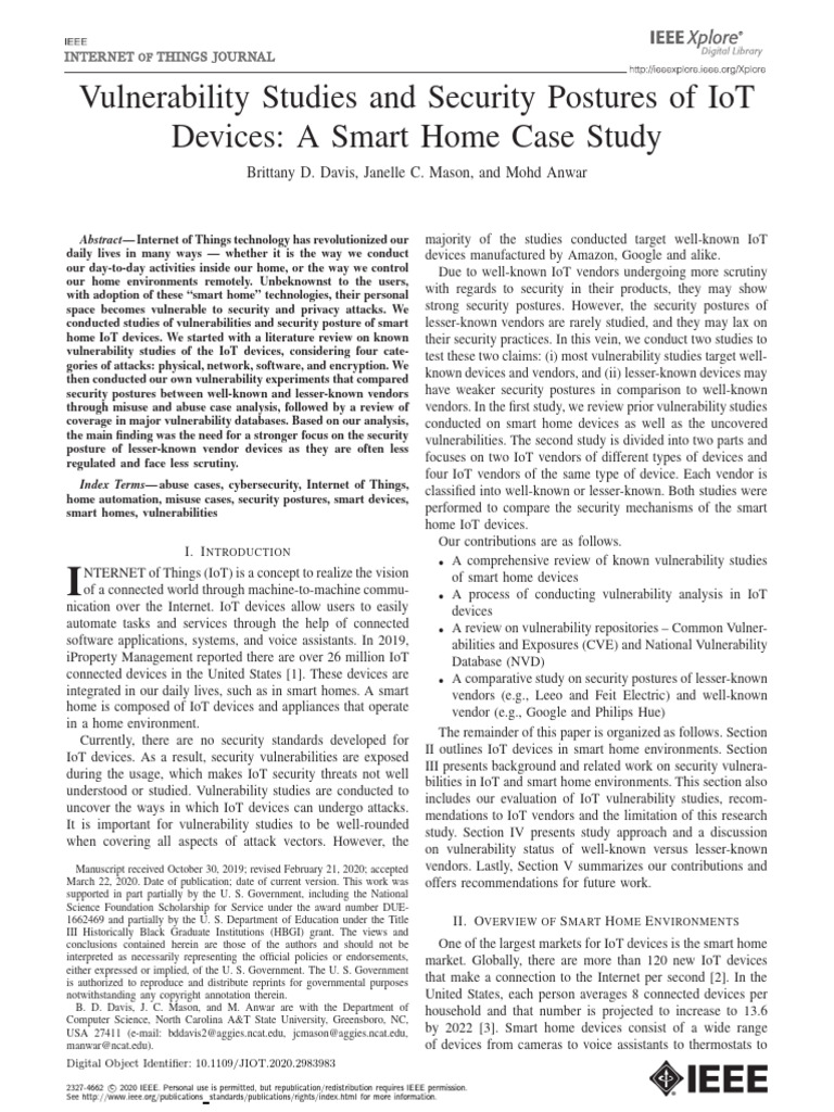 Vulnerability Studies and Security Postures of IoT Devices | PDF