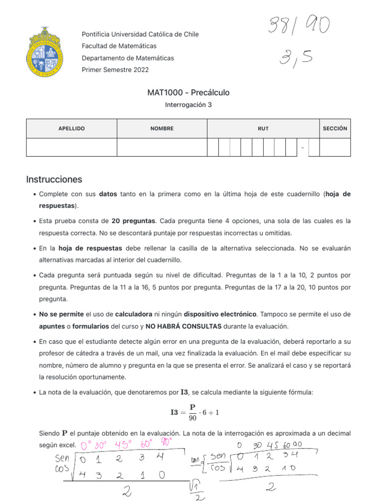 Instrucciones: MAT1000 - Precálculo | PDF
