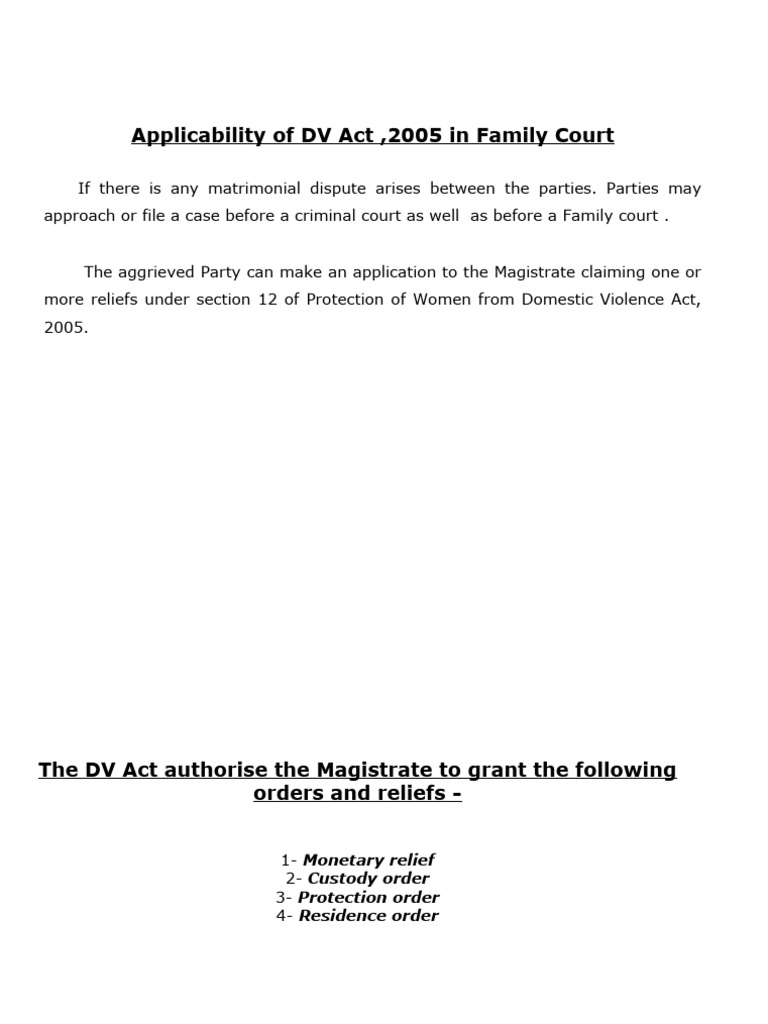 Applicability of DV Act, 2005 in Family Court | PDF